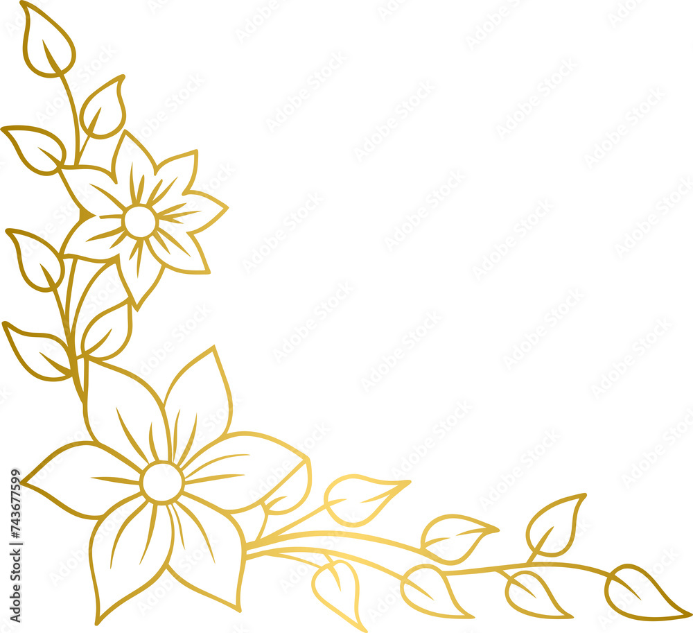 Golden floral corner border, gold hand drawn doodle style corner border ...