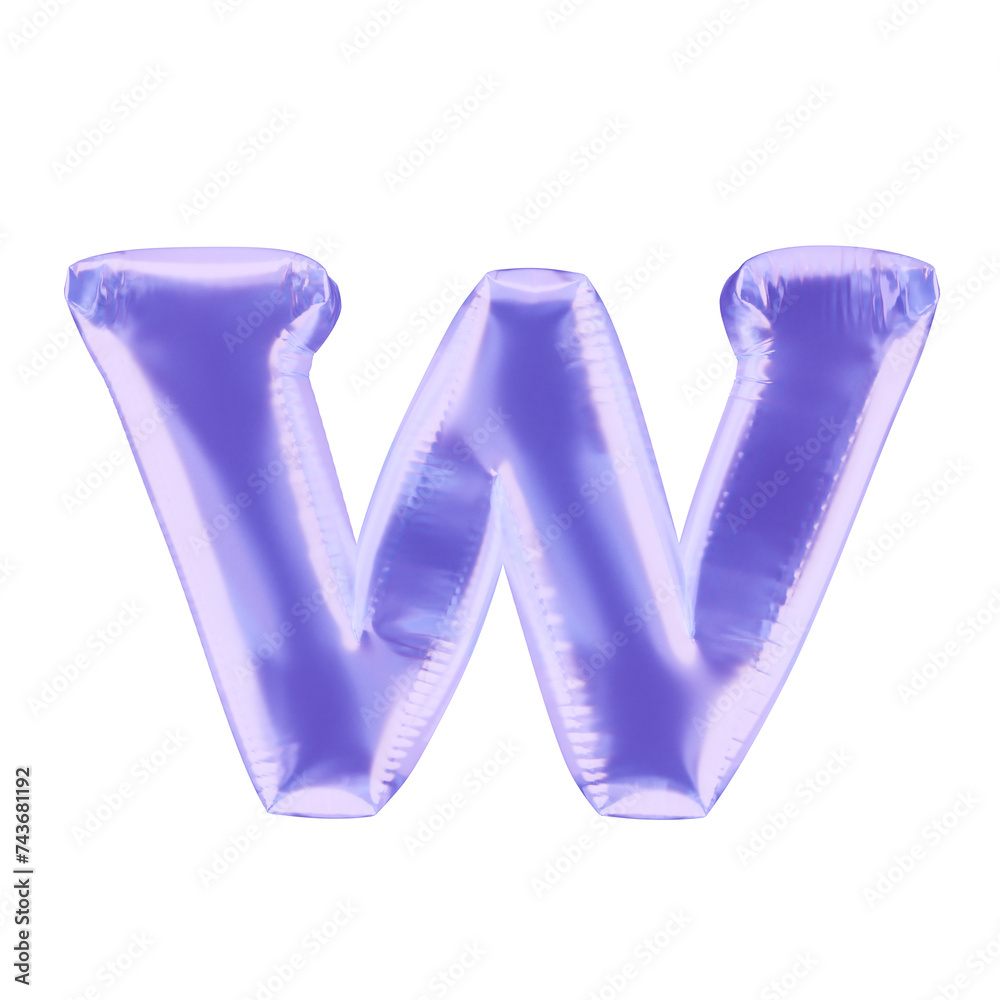 Inflated 3D lowercase letter W in purple foil balloon style. Realistic ...