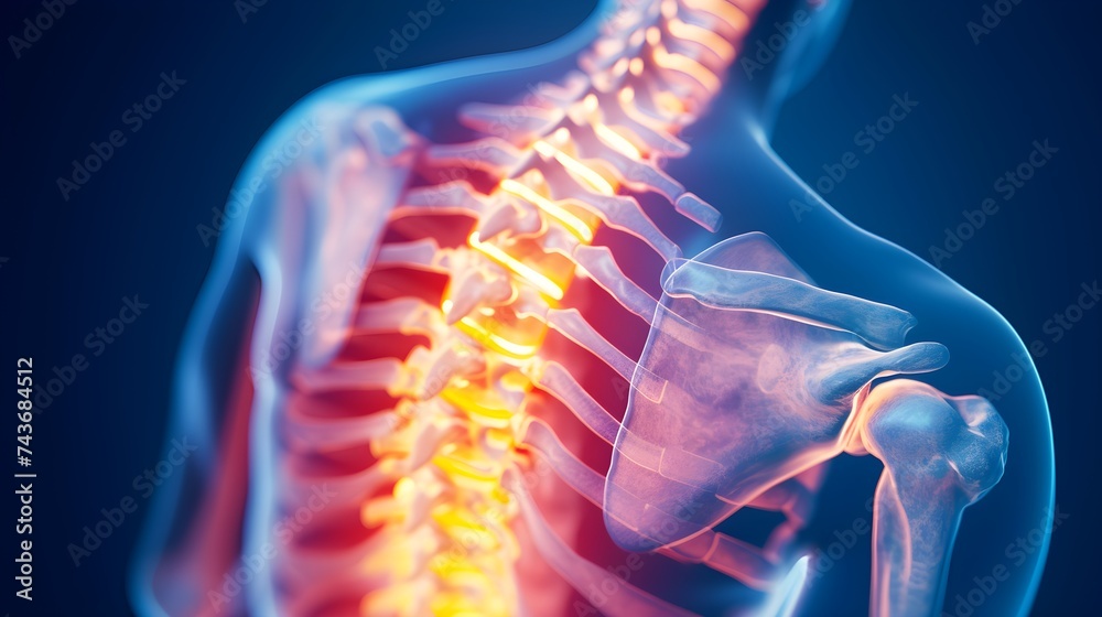 human vertebrae spinal column intervertebral discs glowing highlighted ...