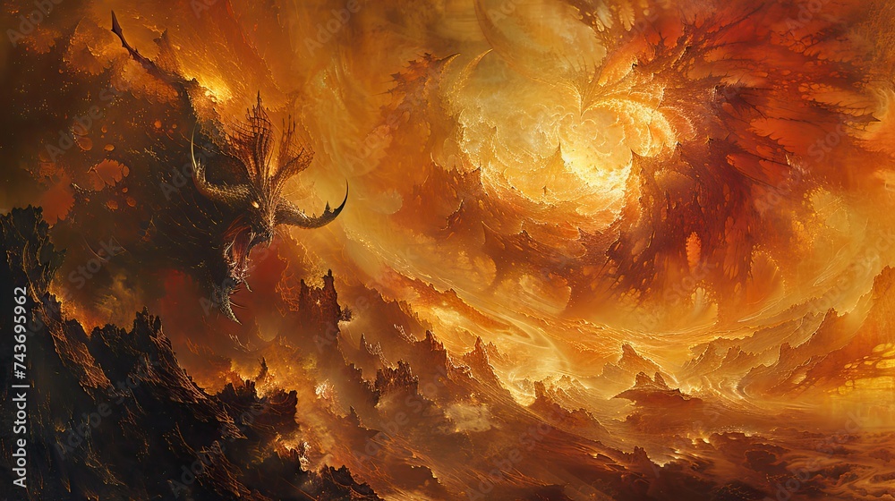 Illustration Stock Scary demon and a satan in an angry scene, in the ...