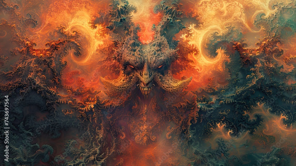 Scary demon and a satan in an angry scene, in the style of otherworldly ...