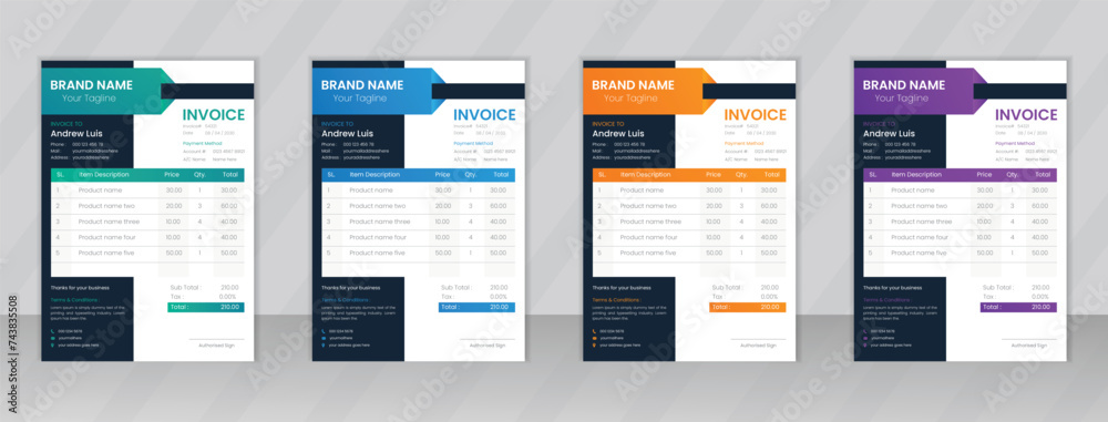 Business invoice form template design, Invoicing quotes, money bills or ...