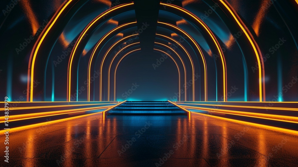 The design of a stage with an orangered light that lights up up ...