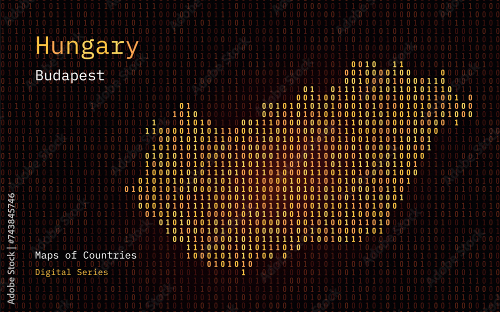 Hungary Map Shown in Binary Code Pattern. Matrix numbers, zero, one ...