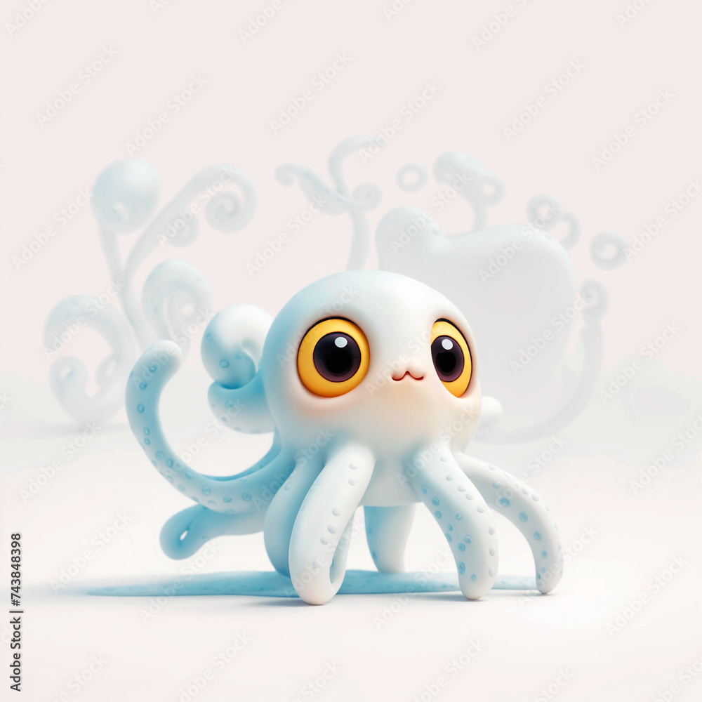 Cute Baby 3D Octopus Mascot - generative ai, üretken yapay zeka Stock ...