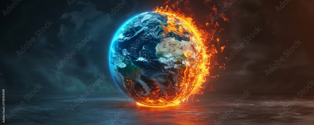 A vibrant earth from space turning half dry and dead visualizing global ...