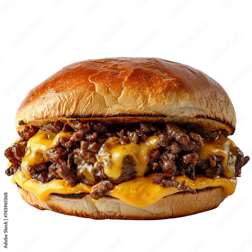 Double cheeseburger with no vegetable, Burger isolated on transparent ...
