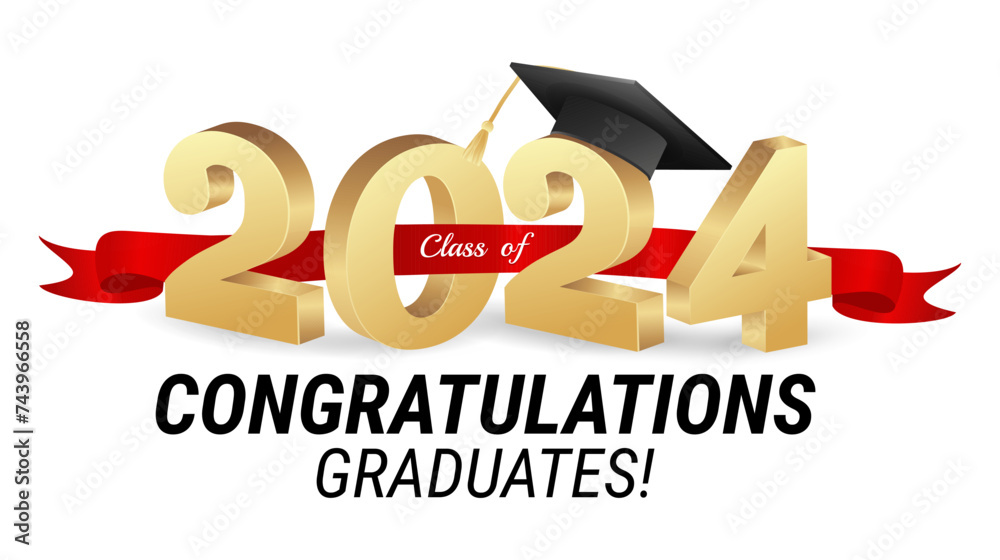 Class of 2024. Congratulations graduates gold graduation concept with ...