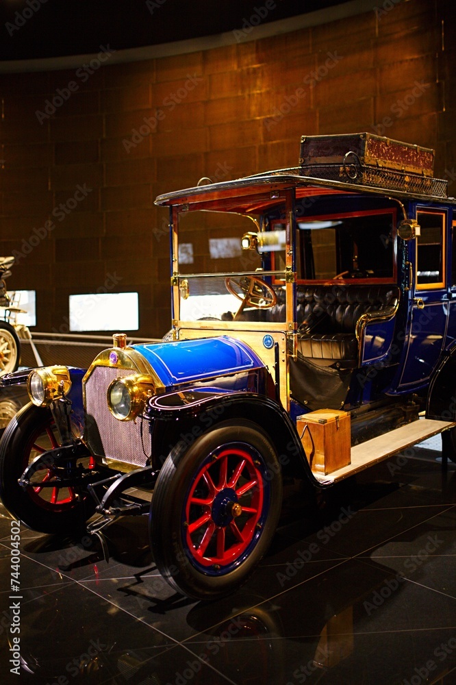 STUTTGART, GERMANY - 23, 2024 - Gallery with ancient Mercedes Benz car ...