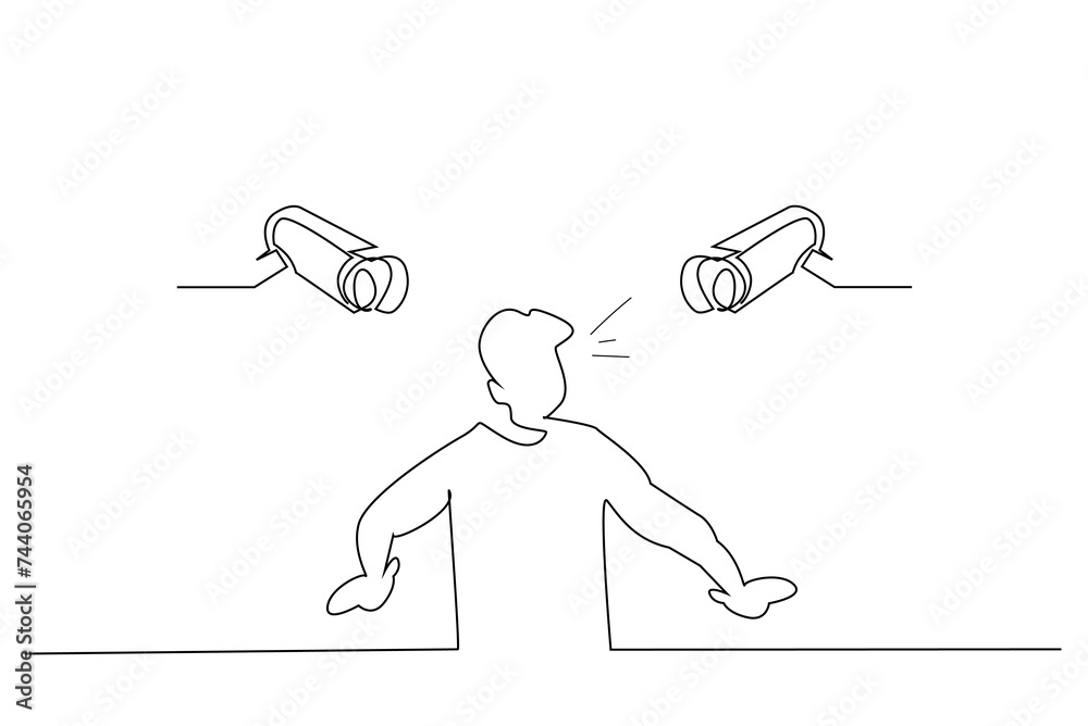 human person panicking stes security camera tracking one line art ...