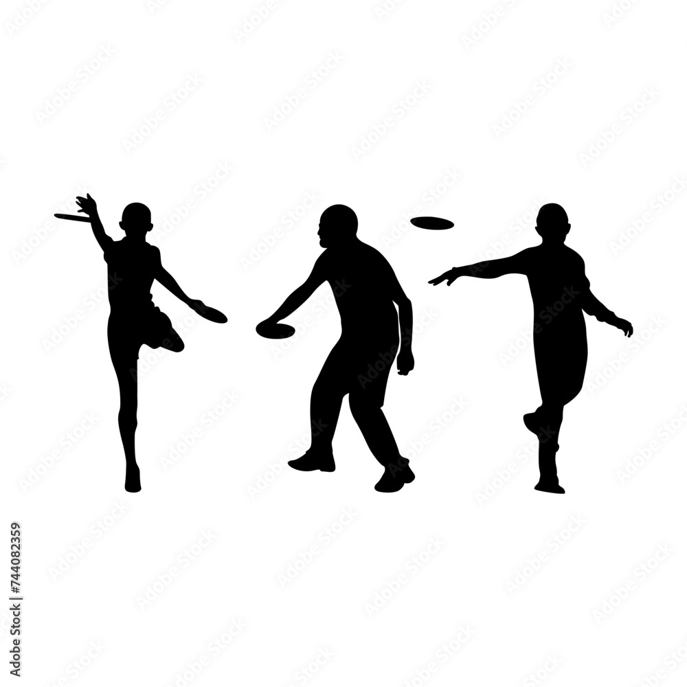 This set of disc golf player silhouette vectors captures the dynamic ...