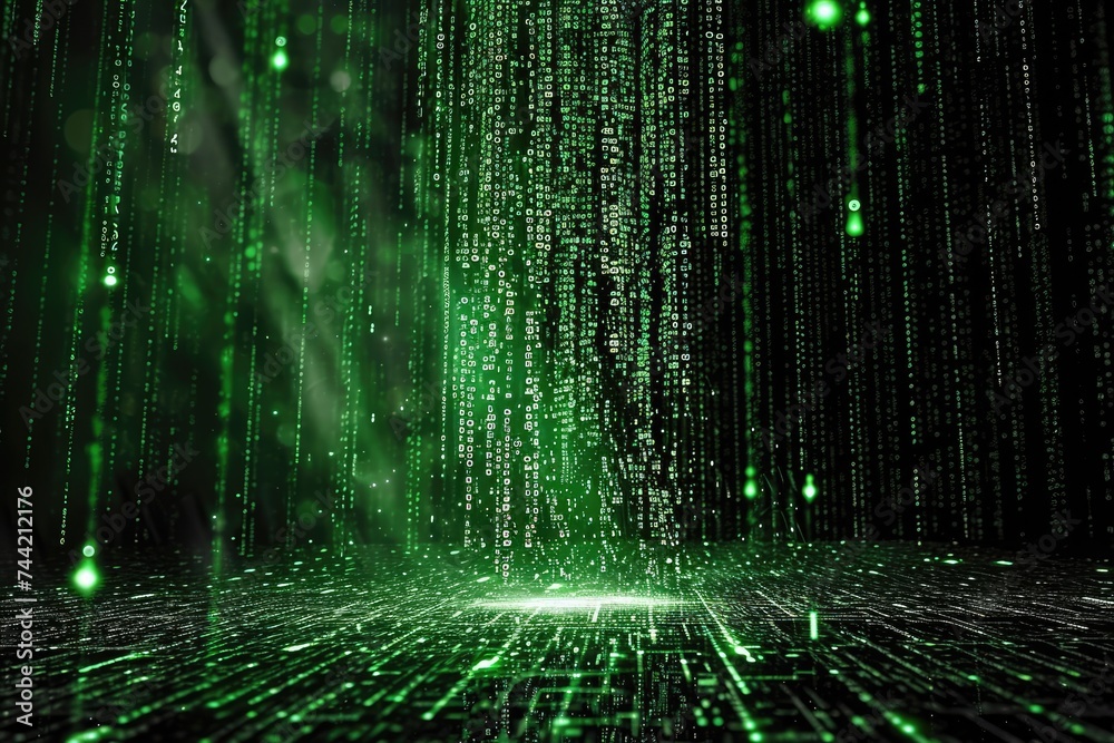 This photo showcases a vibrant green and black background filled with a multitude of numbers ...