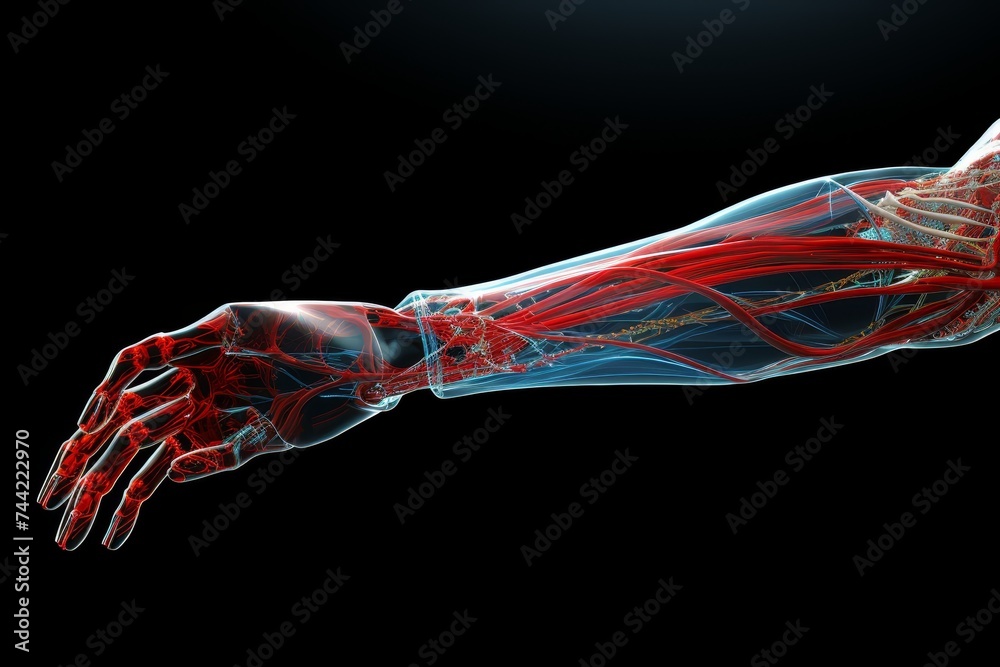 3D Rendering of Human Arm Muscles, Tendons, and Ligaments on Black ...