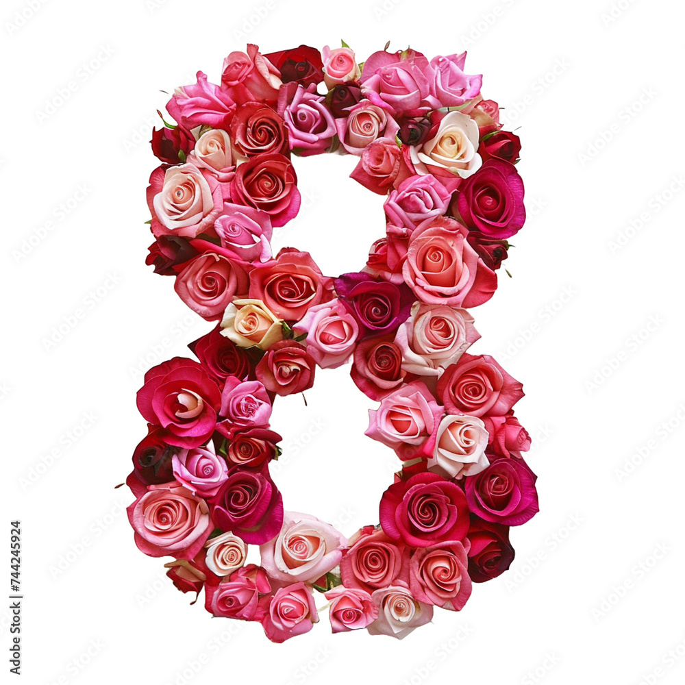 bouquet of red roses in a shape of 8 isolated on transparent background ...
