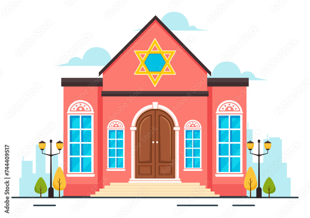 Synagogue Building or Jewish Temple Vector Illustration with Religious ...