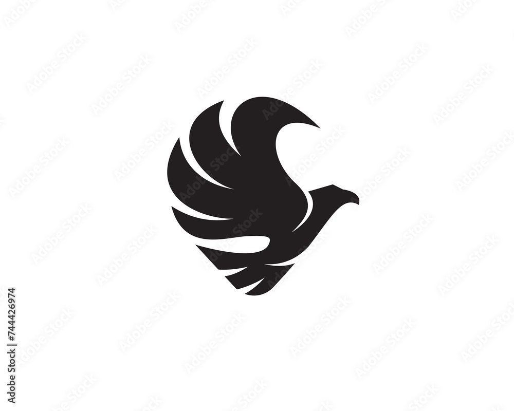 black silhouette flying bird eagle, falcon hawk logo icon symbol design ...