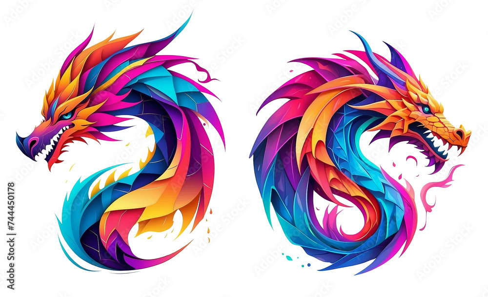 Ilustración de Stock two colorful dragon tattoos on a transparent ...