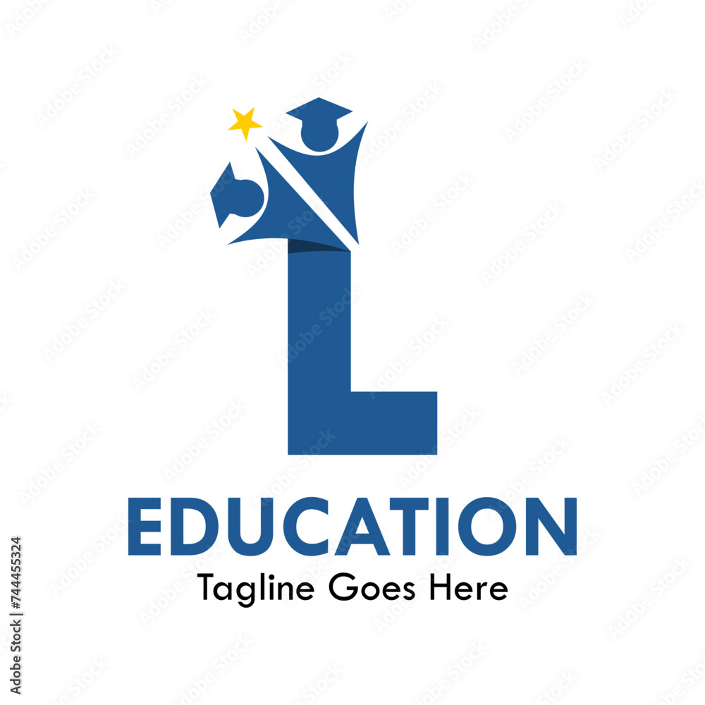 Letter l with people hat graduation design logo template illustration ...