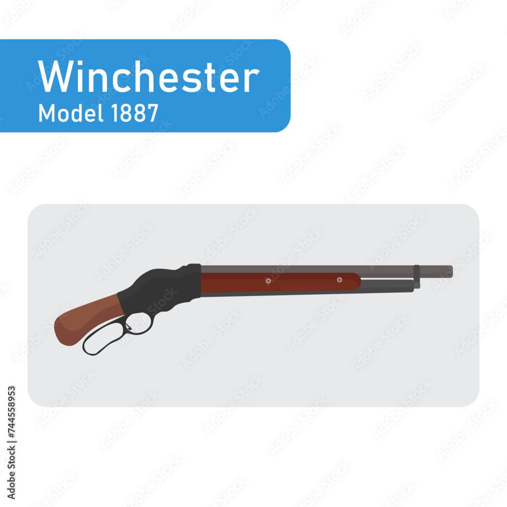 Winchester Model 1887. Lever-action shotgun. Mare's Leg. Flat vector ...