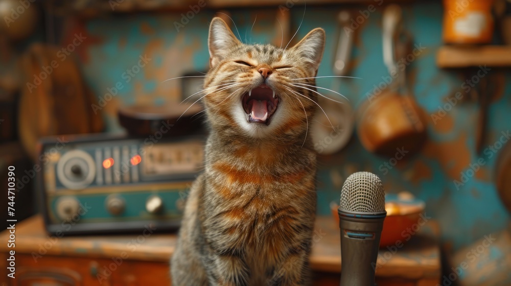Meowing at the Microphone, A Cat's Voice Boosted by a Mic, Feline Fury ...