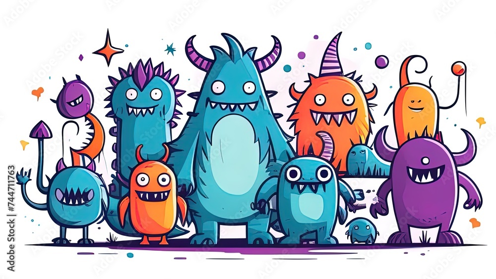 Cute abstract cartoon characters set. Bundle of different types of ...
