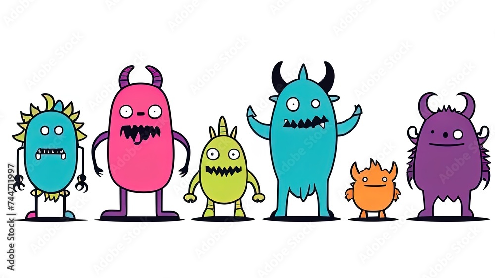 Cute abstract cartoon characters set. Bundle of different types of ...