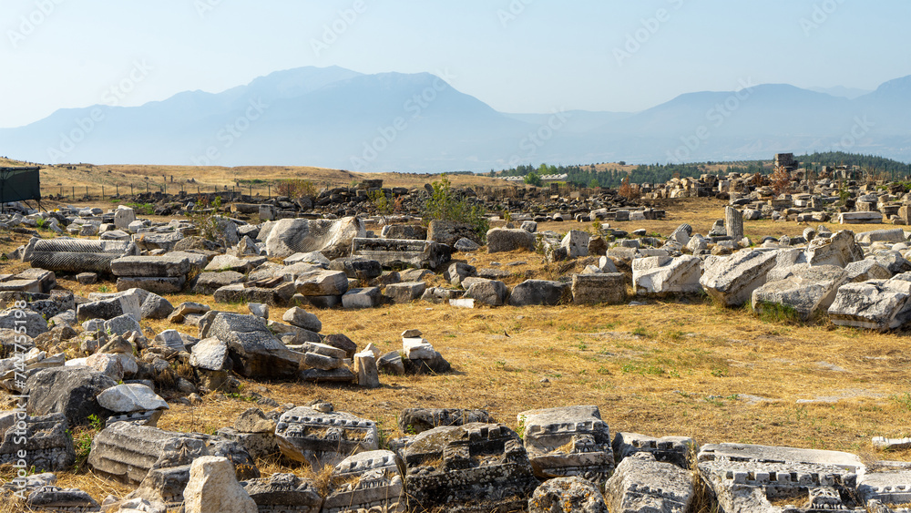 Ancient city Hierapolis or Holy City near of Pamukkale or Cotton Castle ...