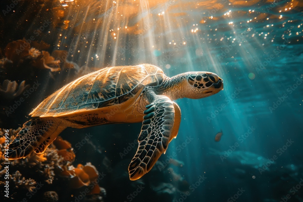 turtle, nature, underwater, water, animal, swimming, reef, sea turtle ...