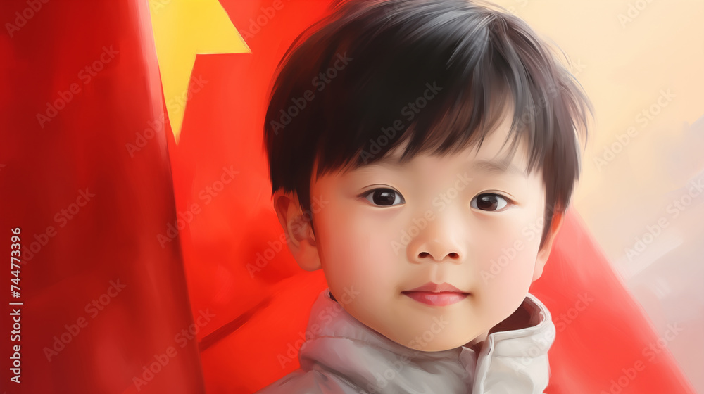 Photorealistic portrait of a Chinese boy against the background of the ...