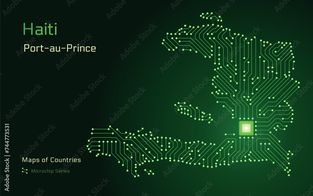 Haiti Map with a capital of Port-au-Prince Shown in a Microchip Pattern ...
