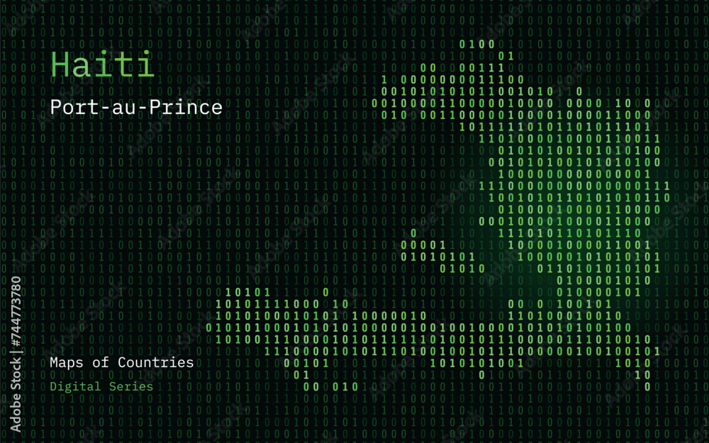 Haiti Map Shown in Binary Code Pattern. Matrix numbers, zero, one. World Countries Vector Maps ...