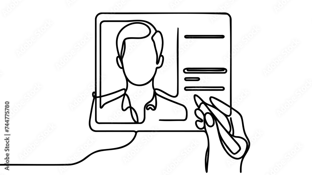 Continuous one line drawing employee identification card illustration ...