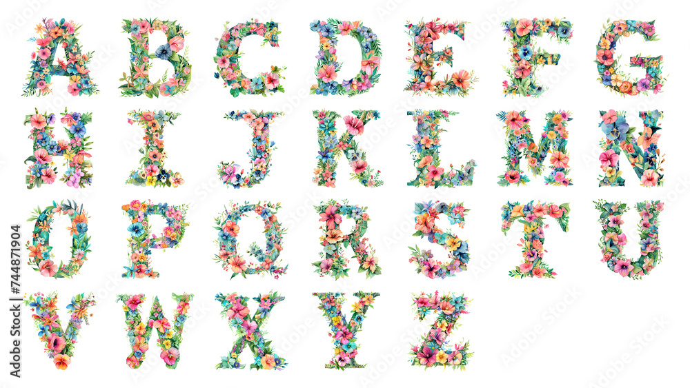 Floral English Alphabet | Botanical Alphabet | Watercolor Flower ...