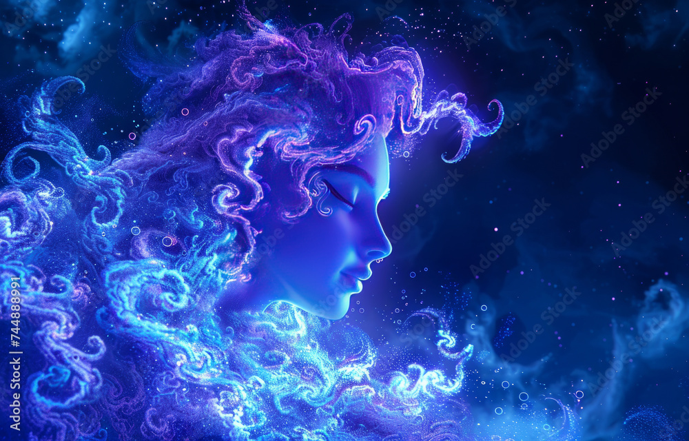 Virgo zodiac sign with a stylized image of a young woman in purple and ...