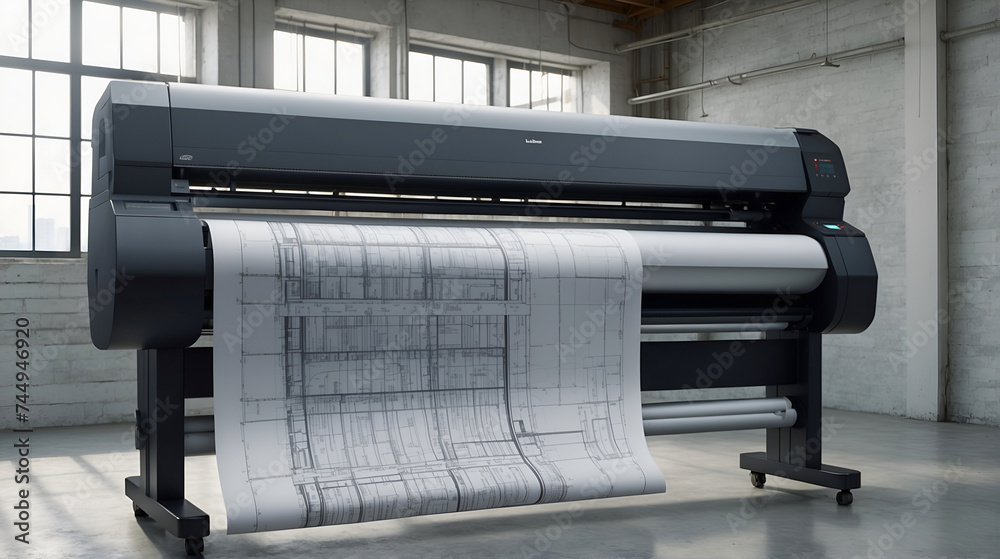 professional large format plotter at an engineering office printing ...