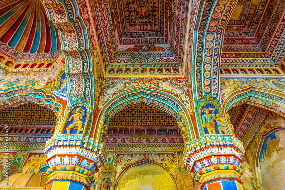 Thanjavur, Tamil Nadu, India - The high arches artworks and colorfully ...