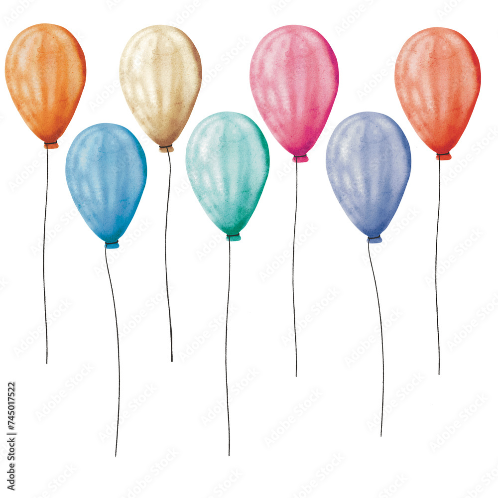 Watercolor illustration set of balloons. Hand drawn clip art on ...