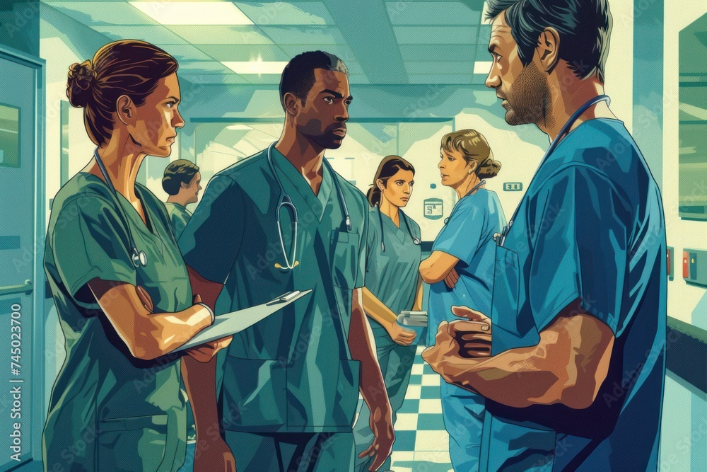 An illustration depicting diverse healthcare professionals engaging and ...