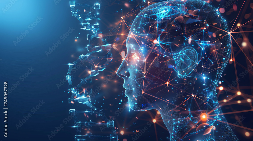 Artificial intelligence AI in Healthcare. DNA double helix intertwined ...