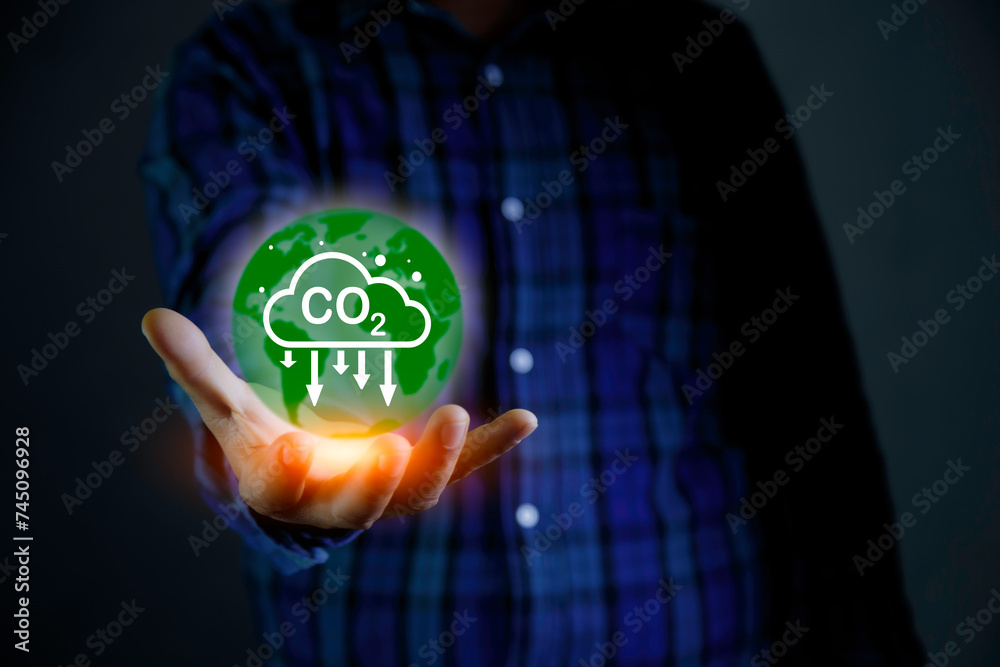 Green energy, Reduction of carbon emissions, carbon neutral concept ...