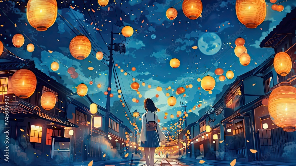 japan theme, anime style classic illustration Stock Illustration ...