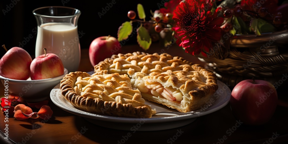 Traditional apple pie baked food natural desert culinary recept scene ...