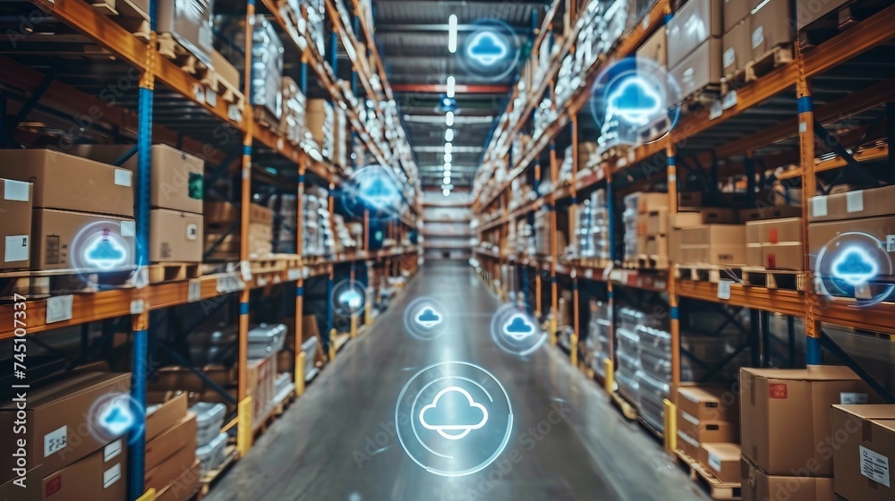 smart warehouse management system, featuring interconnected IoT devices ...