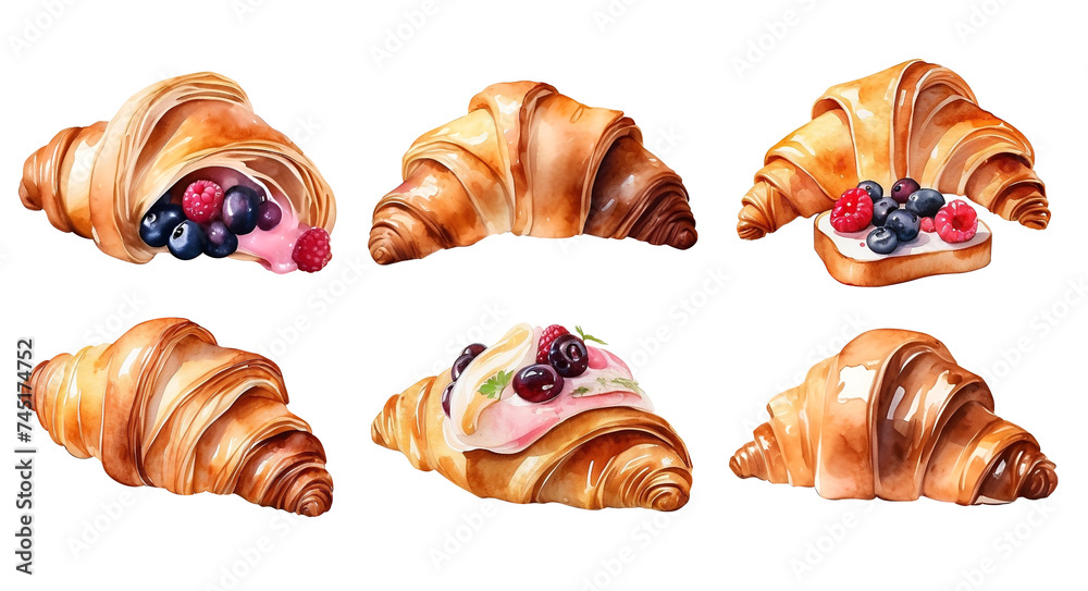 The sweet and vibrant collection of watercolor-style Croissants, set ...