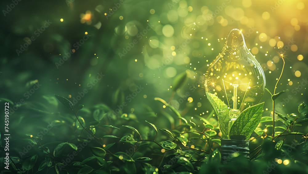 Sustainable Growth: Illuminated Light Bulb with Green Leaf on Plant - A ...