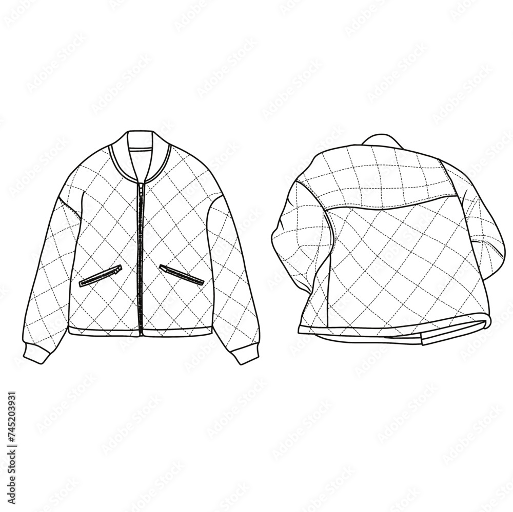 Technical sketch drawing Illustration of Quilted Waterproof Bomber ...