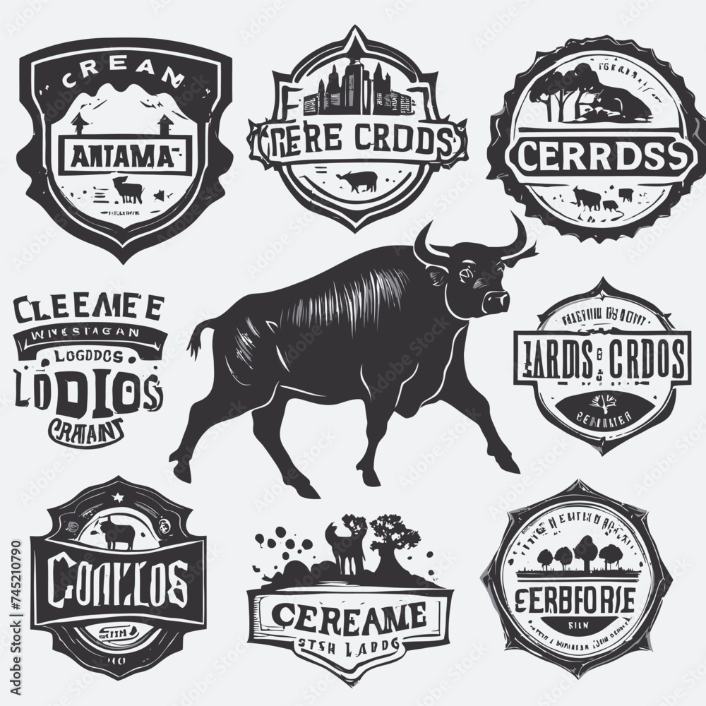 Crame logos de cerdos en blanco y negro. Vector illustration. Stock ...
