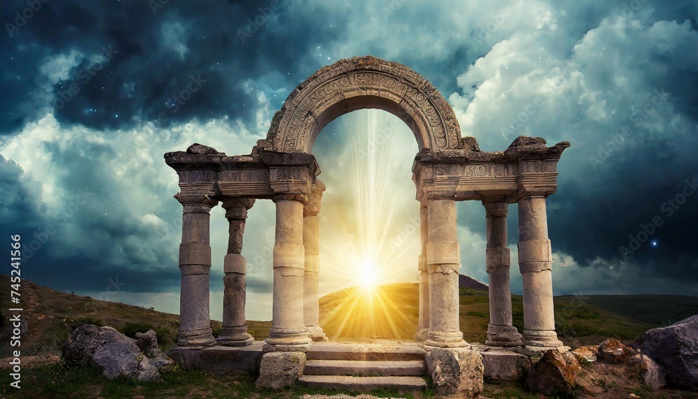 Old arch with pillars, portal to another world, magical place. Ancient ...