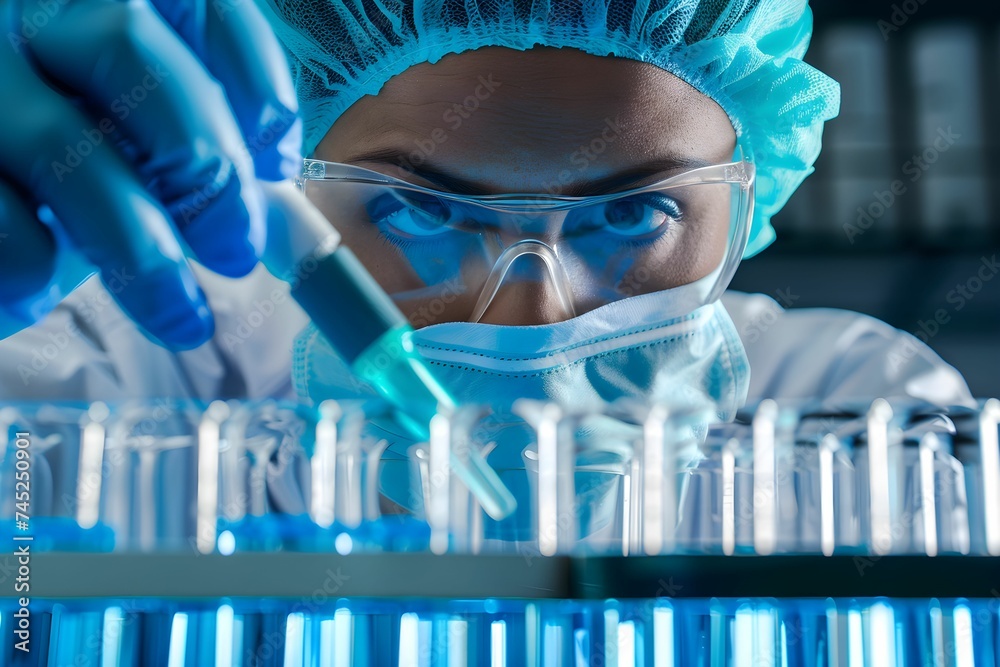 Conducting an experiment with test tubes in a modern laboratory, a ...