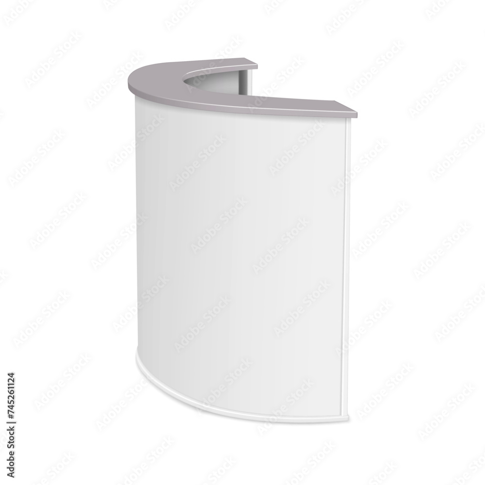 Half-round table counter realistic vector mockup. White blank curved ...